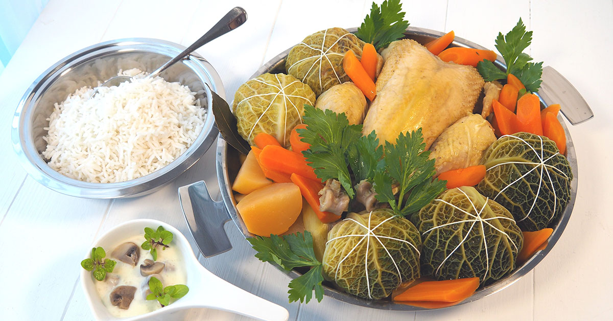 Poule au pot et ses pannequets de choux - Baumstal